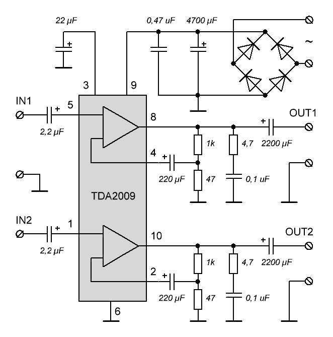 Усилитель на TDA2009 — электронные схемы и самоделки